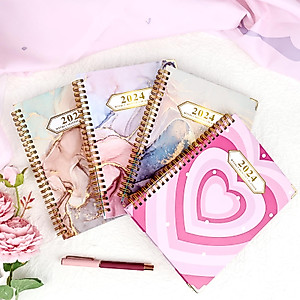 Knagsfa 2024 Monthly Planner, Jan 2024 - Dec 2024 Weekly Monthly Planner 6.5" x 8.5" with Page Tabs, Calendar Hardcover with Inner Pocket, Elastic Band, Twin-Wire Binding, Bookmark,Salmon Pink Marble