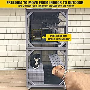 Aivituvin Cat House Outdoor Catio Cat Enclosures on Wheels70.9 Kitty House with Upgraded Resting Box,Waterproof Roof