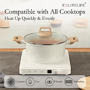 ESLITE LIFE Nonstick Stock Pot with Lid, 3 Quart Granite Casserole Small Soup Pot Pasta Cooking Pot, Induction Compatible, PTFE & PFOA Free, White