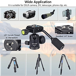 Ball Head with Handle All Metal CNC Panoramic Tripod Ball Head Camera Mount Ball Head with Two Quick Release Plates for Tripod, DSLR, Camcorder, Telescope，Max Load 22lbs/10kg（Black）