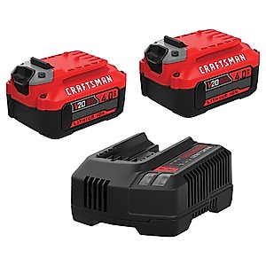 CRAFTSMAN 20V Power Tool Battery 2-Pack, Lithium-ion with Charger (CMCB204-2CK)