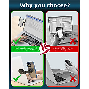 TOKARIGO Magnetic Phone Mount for Laptop and Car [Strong Magnet][Adjustable extendable Telescopic arm][360° Free Rotation] Holder Suitable Dashboard Screens Compatible Tesla Model 3/Y/X/S, Black