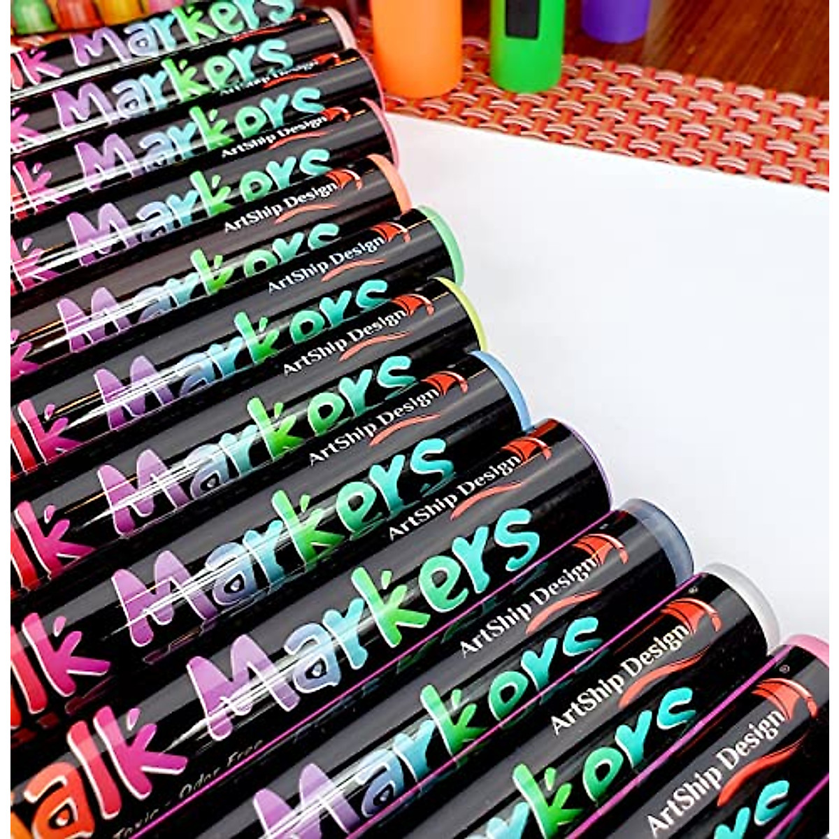 18 Classic Neon Chalk Markers Double Pack of Both Fine and Reversible Medium Tip Liquid Chalk Pens Wet Erasable - Menu Boards, Glass, Windows, White Boards, Classrooms, Mirrors, Chalk Boards, Plastic