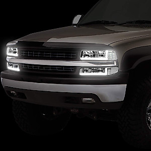 DNA MOTORING HL-LB-CSIL99-CH-CL1 Chrome Housing Pair LED DRL Headlight Bumper Lamps Replacement For 99-02 Silverado