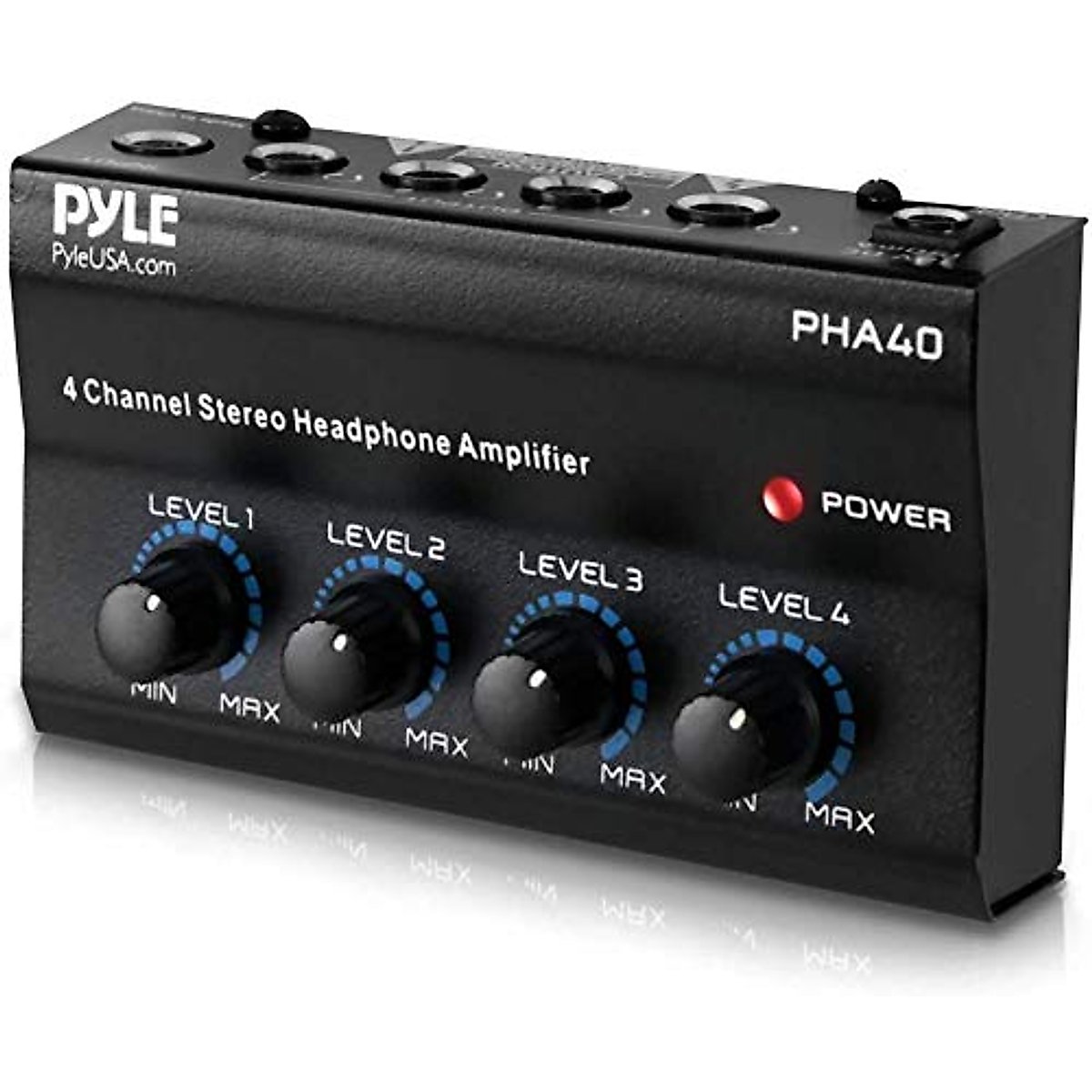 PYLE-PRO 4-Channel Portable Stereo Headphone Amplifier-Professional Multi-Channel Mini Earphone Splitter Amp w/4 ¼” Balanced TRS Headphones Output Jack and 1/4' TRS Audio Input For Sound Mixer-PHA40.