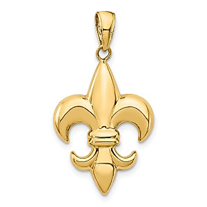 IceCarats 14K Yellow Gold Medium French Fleur De Lis Lily Flower Necklace Religious Pendant Saint Charm 35mm x 18mm Only