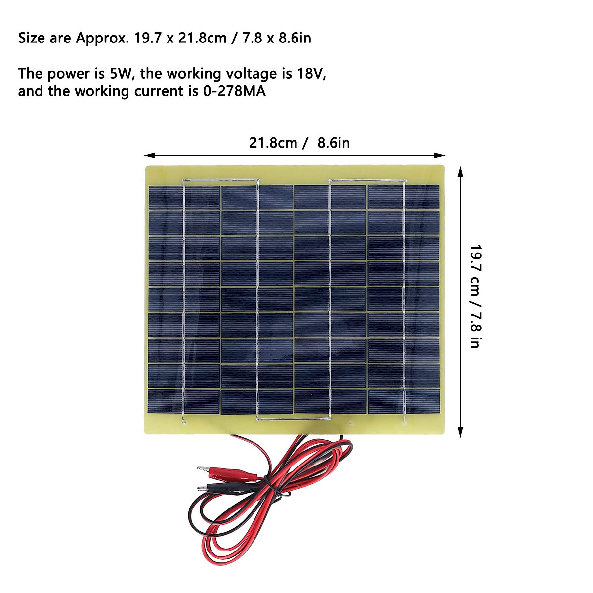 HYWHUYANG 5W Solar Panel,Portable Polysilicon Waterproof Material Solar Battery Charger for Charging 12V Battery of RV Boat Trailer ATV Car