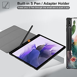 MEEgoodo Case for Samsung Galaxy Tab S10 Ultra (2024 Release)/S9 Ultra (2023 Release) 14.6 inch Cover with S Pen Holder, Tablet Cases with Trifold Stand+TPU Back Shell+Auto Wake/Sleep,Tropical Cactus