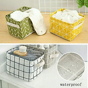 Miaro 5 Pack Canvas Storage Basket Bins, Home Decor Organizers Bag for Adult Makeup, Baby Toys liners, Books 7.9*6.3 inch (5 pack, Yellow & Green checks)