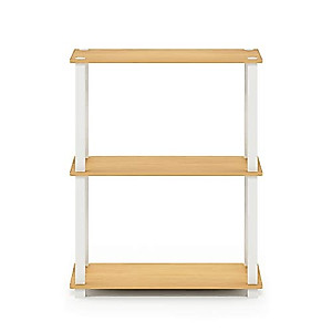 Furinno Turn-S-Tube 3-Tier Compact Multipurpose Shelf Display Rack, Square, Beech/White, 3-Tier Square Tubes