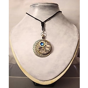 Half-Moon design Timepiece geared Steampunk necklace jewelry