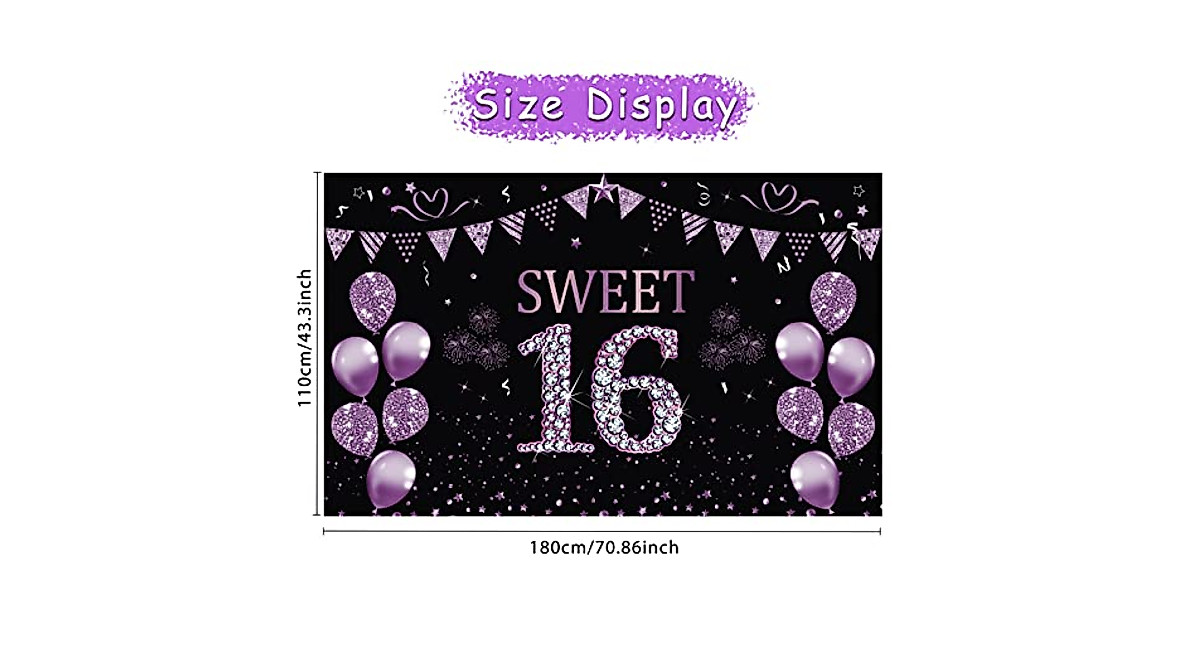 Sweet 16 Birthday Decorations - Vibrant Purple Backdrop for Girls