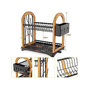 MENGK Efficient and Stylish 2-Tier Drying Dish Rack with Drain Board Set - Organize Your Kitchen Counter and Keep Dishes Neatly Arranged - Metal Black Design