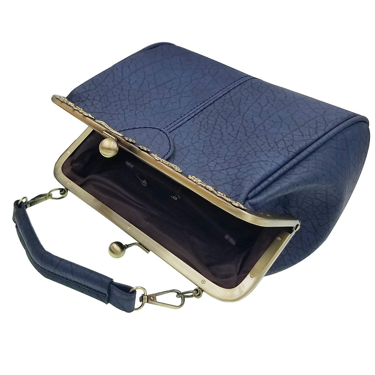 Arnosoar Vintage Kiss lock Handbag Women Purses Solid PU Leather Top-Handle Bag Indigo-blue