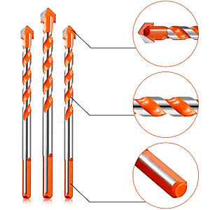 10 Pcs Drill Bits, Triangle Drill Bit, Multifunctional Drill Bits, Punching Drill Bits for Concrete, Tile, Glass, Ceramic, Brick, Wood and Plastic, Bits for Power Drills, 6/8/10/12 mm (Orange)