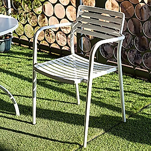 Lisuden Patio Bistro Metal Table Set with 2 Chairs, Outdoor Steel Slat Round Table for 2 Person, 27.5"(Dia) x28(H), Weather-Resistant Furniture Table Conversation Set for Backyard, Garden (White)