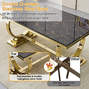 Maotifeys 70" Black Marble Dining Table, Rectangle Marble Top Dining Table for 6-8 Person, Gold U-Shape Stainless Steel Pedestal Dining Table, Mid Century Modern Dining Table for Dining Room Kitchen