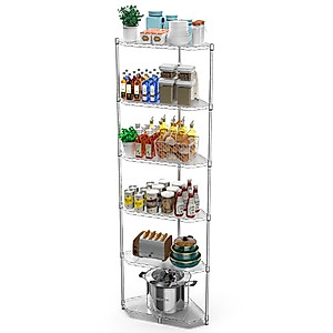 6 Tier NSF Corner Wire Shelf Shelving Unit, 20 x 20 x 72 Inch 600lbs Capacity Heavy Duty Adjustable Metal Storage Rack with Leveling Feet & Shelf Liners for Office Kitchen Bathroom and More - Chrome