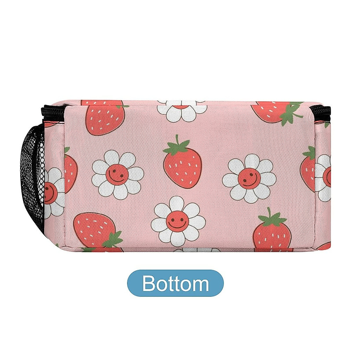 MINBHEBYUD Retro Pink Daisy Strawberry Fruit Lunch Bag for Men Women Adults, Insulated Lunch Bags for Office Work, Reusable Portable Lunch Bag