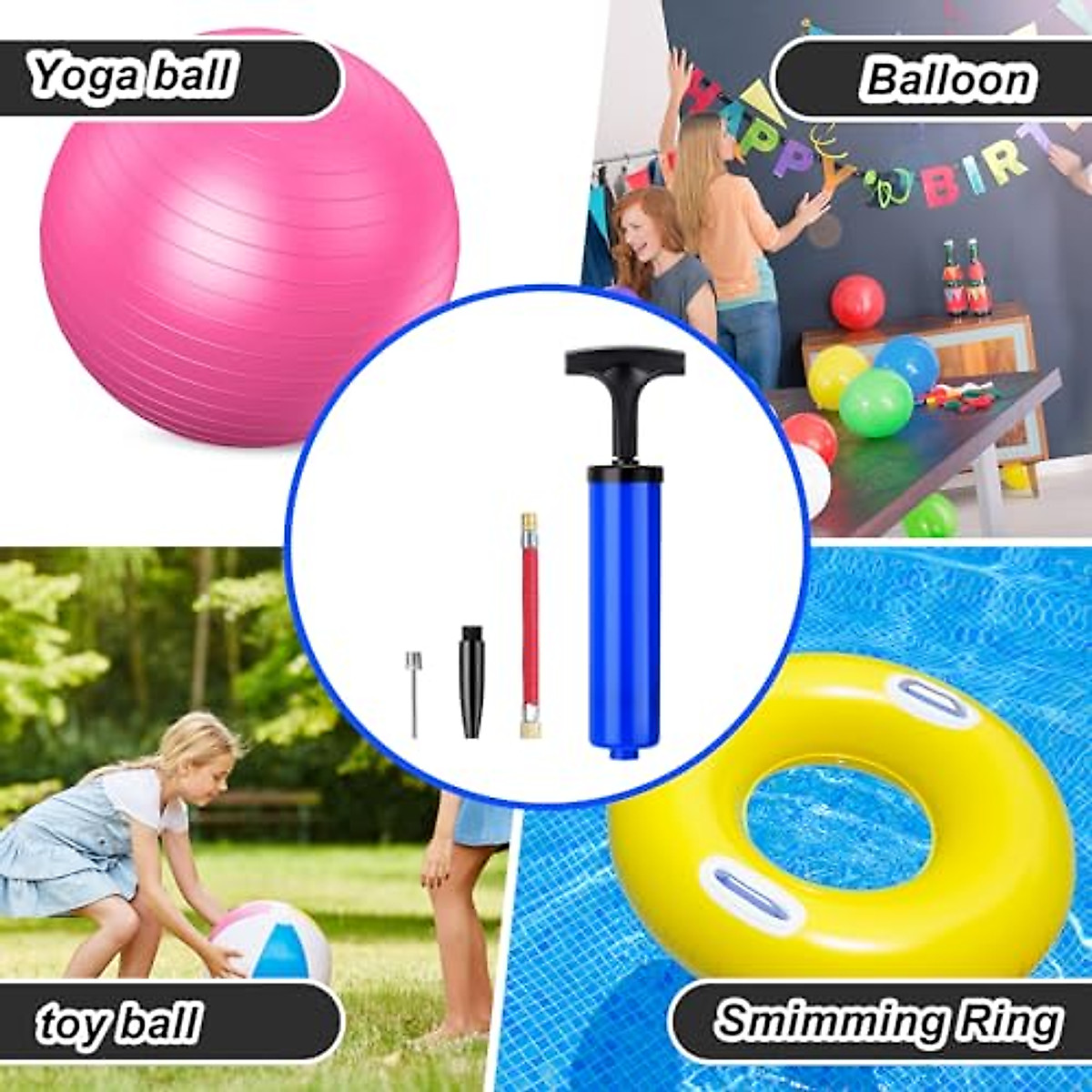 Jerify 20 Sets 8 Inch Ball Pump Kit Portable Sports Ball Air Pump, Soccer Pump with Needle Extension Hose Inflator for Inflate Football Basketball Volleyball Balloon Rugby Netball(Blue)