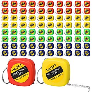 80 Pcs Small Tape Measure Keychains Functional Mini Retractable Measuring Tape with Lock Pocket Portable Measurement Tape Bulk for Construction Party Favors Birthday Gift Daily, 4 Colors(3 ft)