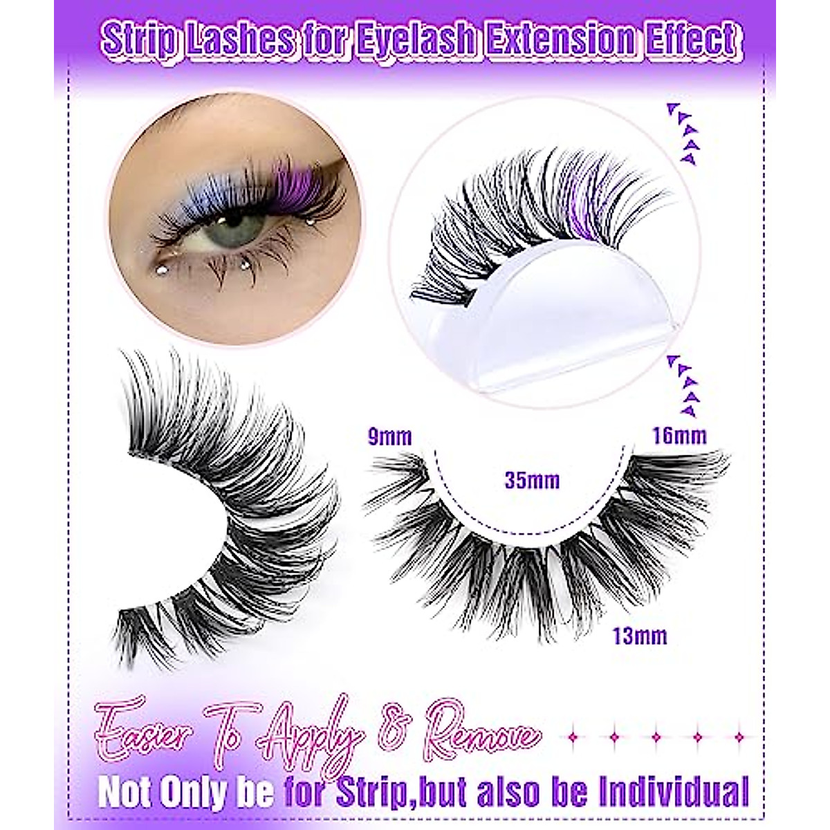 False Lashes Clear Band Eyelashes Natural Cat Eye Lashes Wispy Fake Eyelashes 16mm Fluffy Mink Lashes Pack 7 Pairs by Yawamica