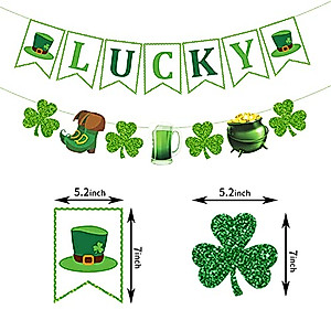 St Patricks Day Decorations Shamrock Banner Garland 3Pcs, Clover Glittery Garland Lucky Banner Set Irish Party Supplies Hanging Garland Decor Green for St Patricks Day for Party Home Store