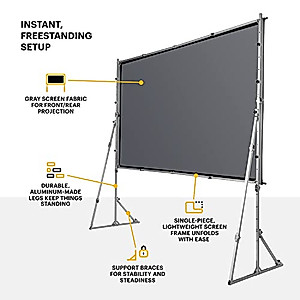 KODAK 120” Dual Projector Screen w/ Stand | Fast Fold Gray Front & Rear Projection Backdrop for Outdoor & Indoor Movies with Tripod, Outdoor Stability Kit, & Black Storage Carry Case
