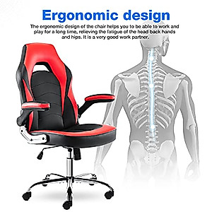 Gaming Chair - Ergonomic Office Chair Desk Chair with Flip-up Armrest and Height Adjustable Splicing PU Leather Computer Chair for Adults