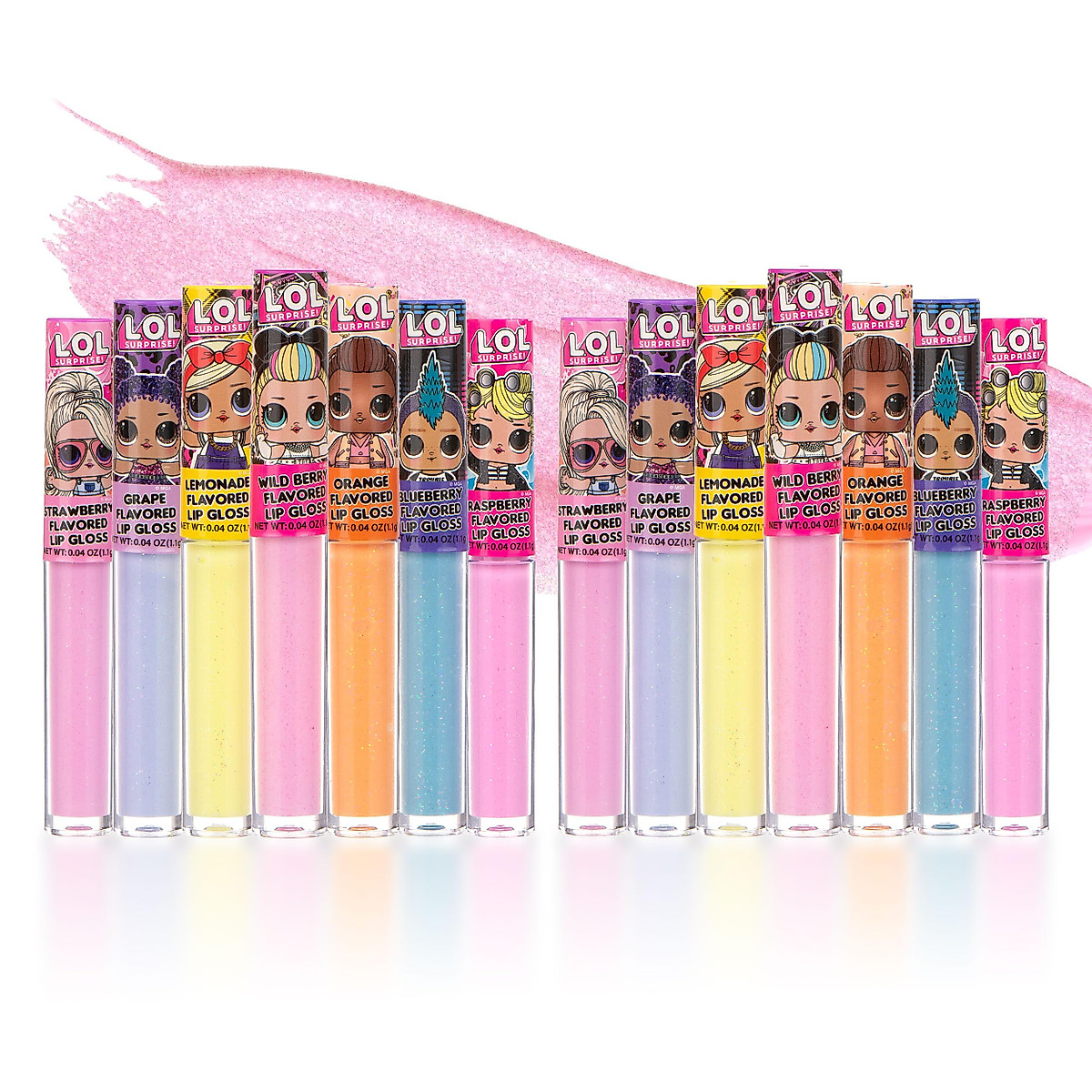 L.O.L Surprise! 14pc Lip Gloss for Girls, Lol Lip Gloss Set Value Pack, 14 Assorted Fruit Flavored Lip Glosses, Non Toxic, Kid Friendly, Party Favors, Gift For Kids