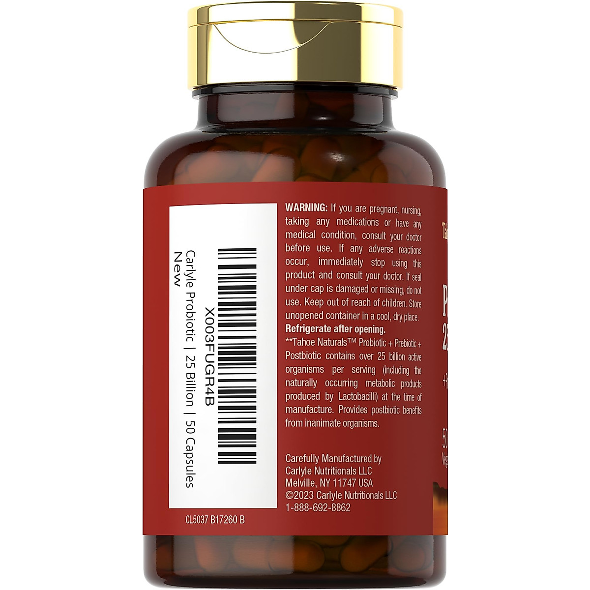Carlyle Prebiotic, Probiotic & Postbiotic | 25 Billion CFU | 50 Powder Pills | Men and Women's Digestive Health | Vegetarian and Non-GMO Supplement