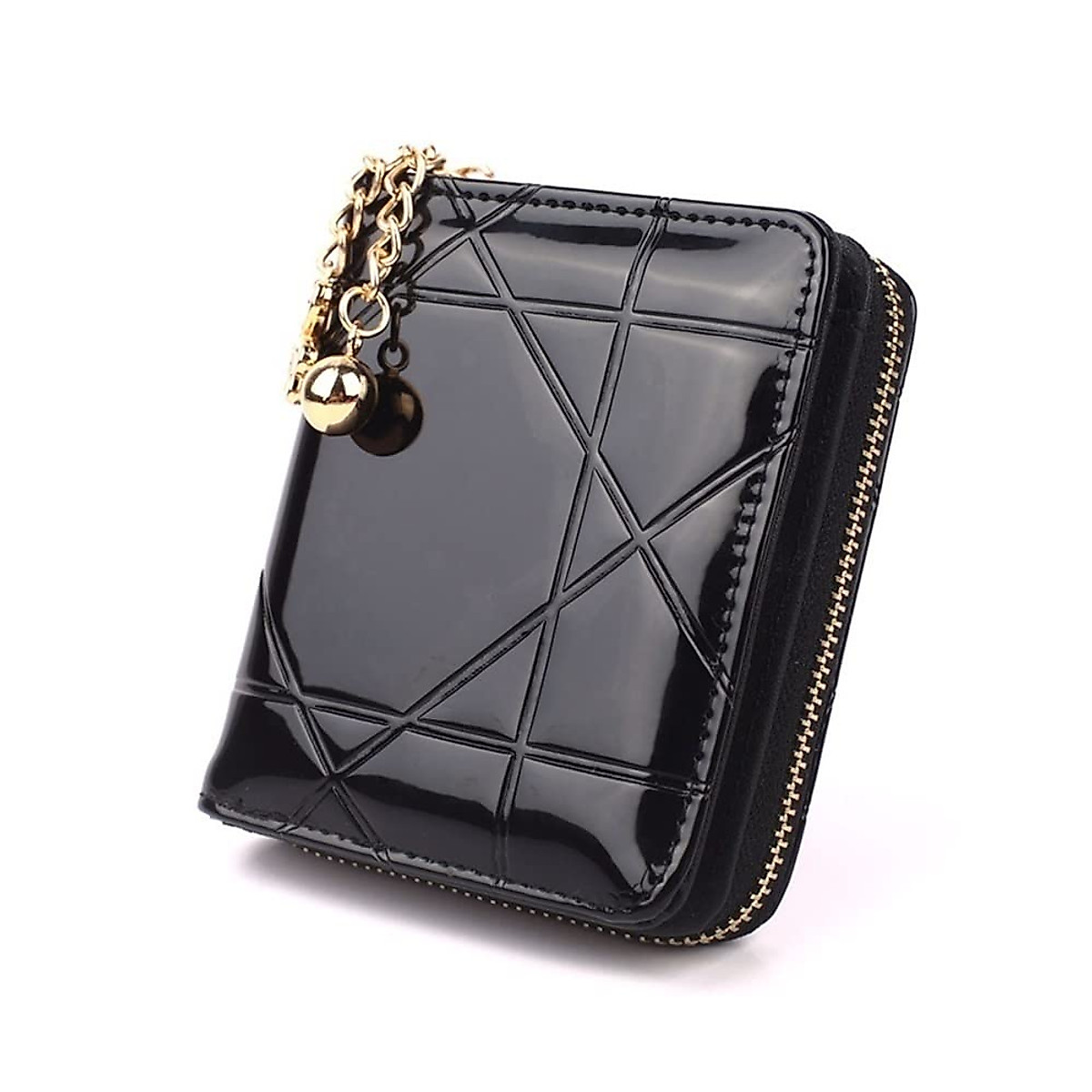 BAIGUAN Cute Wallet Ladies Coin Purse Short 3 Fold Small Wallet Ladies Credit Card Holder Ladies Patent Leather Case Wallet (Color : Black)