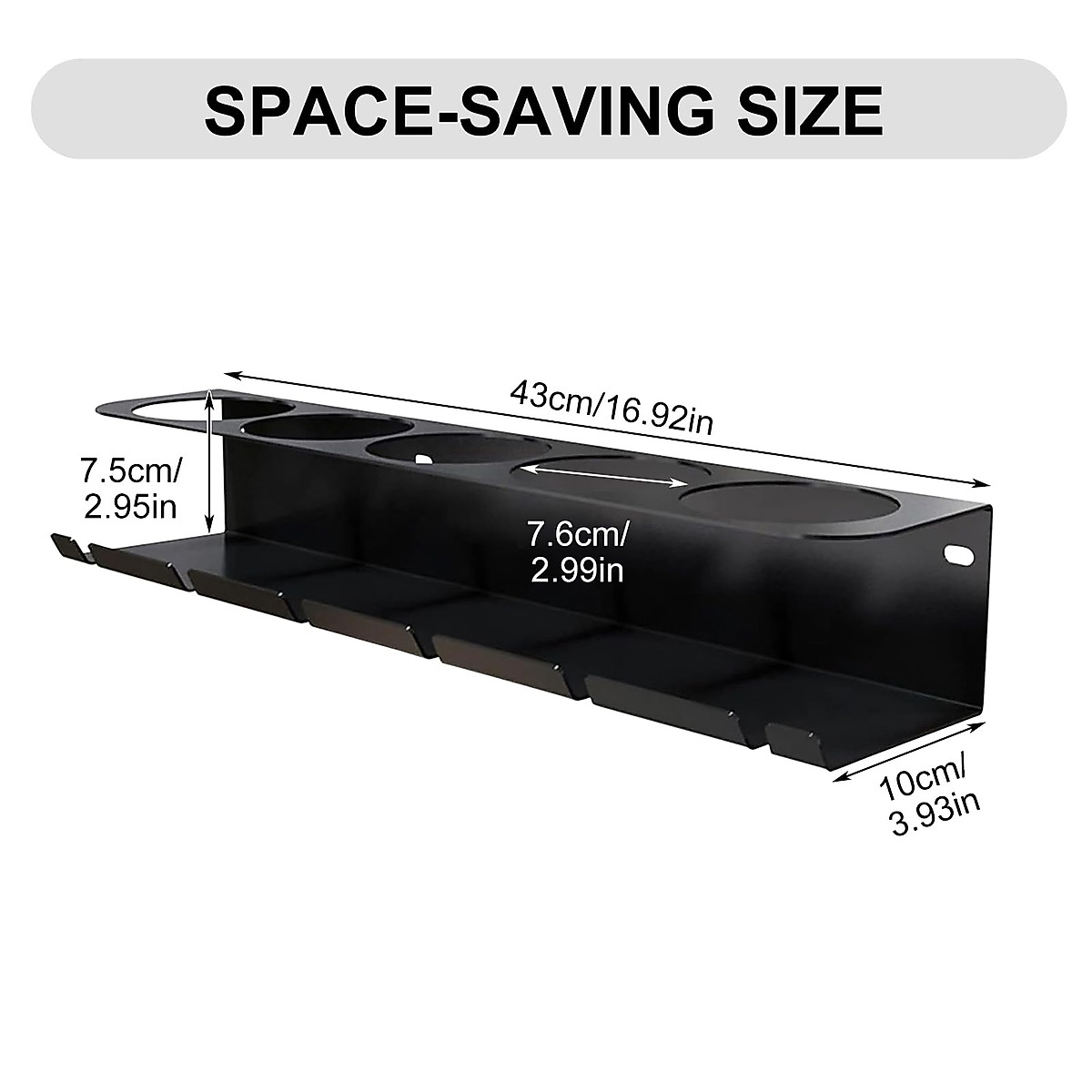 Fepinc 2 Pack 5 Hole Spray Can Organizer Can Holder, 17in Metal Spray Can Holder Rack Wall Mount Tool Shelf Organizer for Workshop, Shed, Garage, Home (2)