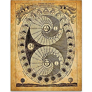 Astronomy Poster - Chart of The Phases of The Moon - 11x14 Unframed Art Print - Vintage Posters for Dark Academia, Space Poster for Astronomers and Space Exploration Enthusiasts, Astronomy Decor