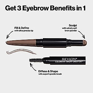 Eyebrow Pencil & Powder by Revlon, ColorStay Brow Creator 2-in-1 Eye Makeup with Spoolie, Longwearing with Precision Tip, 610 Dark Brown, 0.23 Oz
