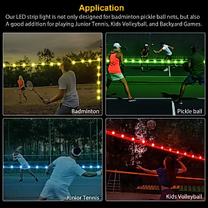 Eliteemo LED Badminton Pickleball Net Light, 17Ft Remote Control LED Rim Lights, 16 Color Change, A Good Addition for Playing Junior Tennis, Kids Volleyball, and Backyard Games(Net not Included)