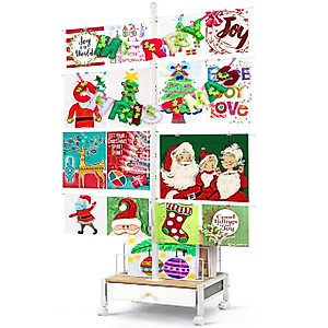 Bikoney Art Display for Kids Artwork-(30 Clips -Total 12ft Wire)-Kids Art Display-Art Drying Rack-Floor Picture Hanging System Kit for Drawing/Photo/Card/Picture Collage Display