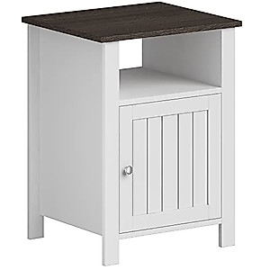 ChooChoo Farmhouse Nightstand, Rustic Vintage End Side Table with Storage for Bedroom Living Room, White