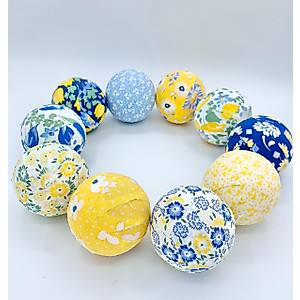 Sunshine Garden Blue Yellow floral fabric wrapped bowl fillers, set of 10 trendy home decor, flowers, dough bowl vase, basket, apothecary jar, blue white yellow