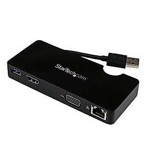 StarTech.com USB 3.0 to HDMI or VGA Adapter Dock - USB 3.0 Mini Docking Station w/ USB, GbE Ports - Portable Universal Laptop Travel Hub (USB3SMDOCKHV) , Black