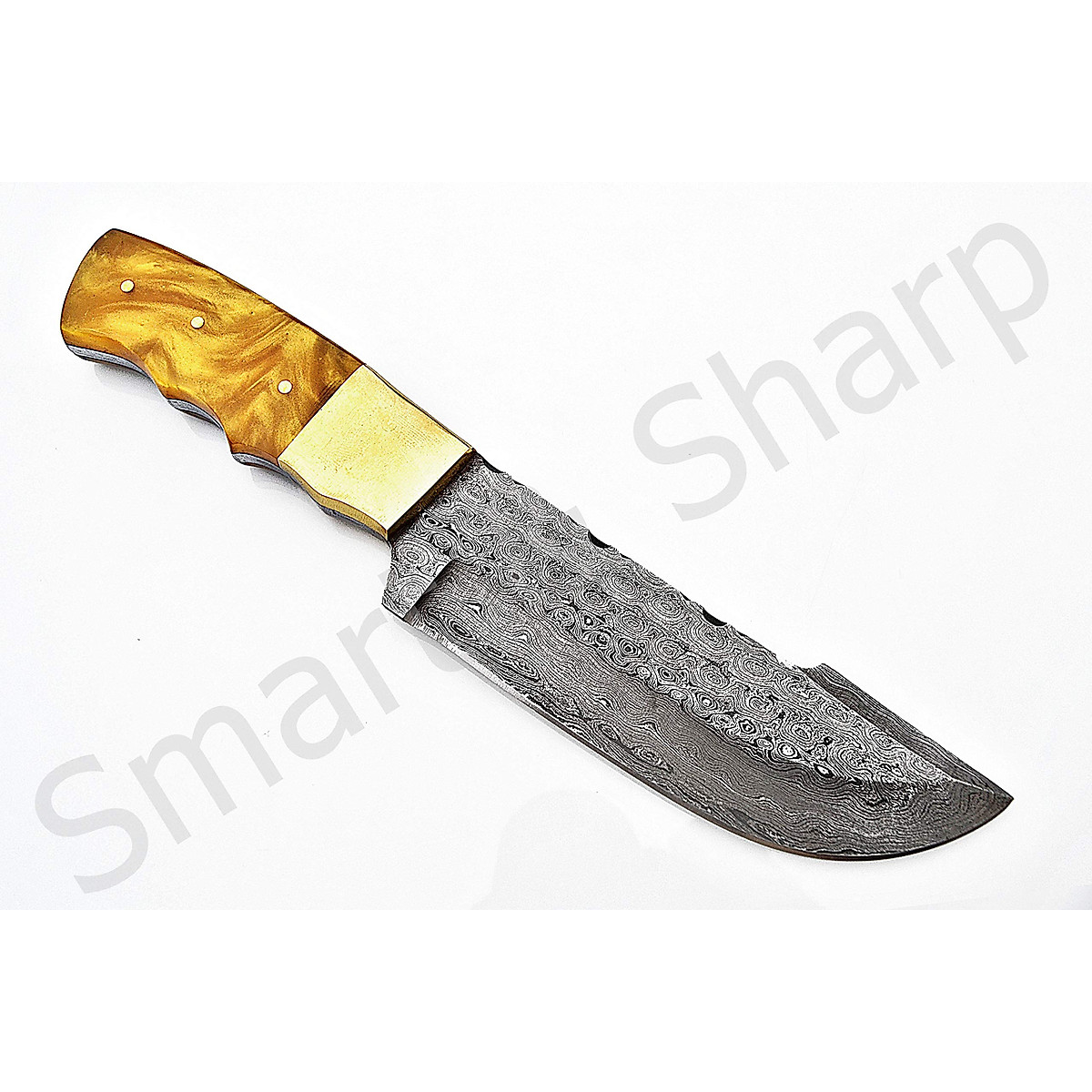 Smart & Sharp Custom Handmade Damascus Steel Hunting Knife/Skinning Knife AA-17235 (Beautiful Yellow & Brown Resin)
