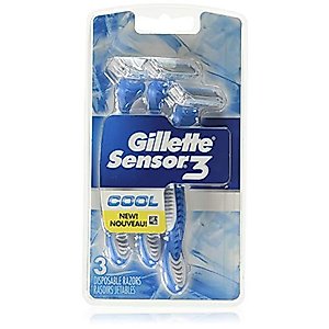 Gillette Sensor 3 Mens Cool Razor Disposable, 3count