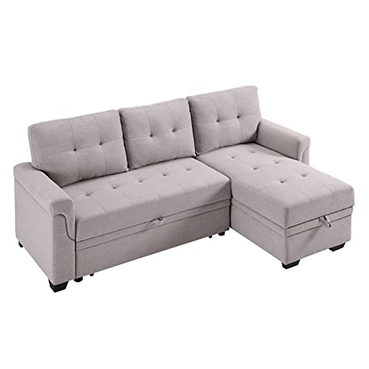 Oadeer Home 86" Reversible Sleeper Sofa with Chaise Storage Sectional, Light Gray