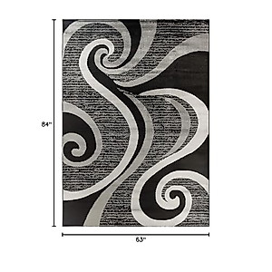 GLORY RUGS Modern Area Rug 5x7 Black Gray Swirls Carpet Bedroom Living Room Contemporary Dining Accent Sevilla Collection 4817A (5x7, Black)