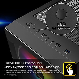 GAMDIAS Apollo E2 Elite Gaming Case Mid Tower ATX 2 x 200mm ARGB Fan Trapezoidal Tempered Glass Panel with Tool Free Installation Tempered Glass Window (Apollo E2 Elite) Black