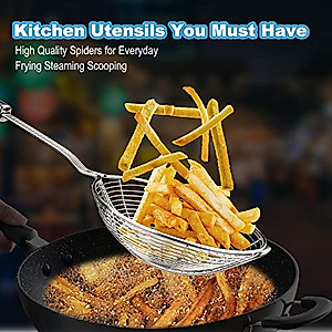 Aettechgd Steel Spider Strainer Skimmer Ladle, Strainer Spider Skimmers for Kitchen Cooking and Frying, Premium Strainer Spoon Diameter: 5.4Inch, Total Length: 15.4Inch