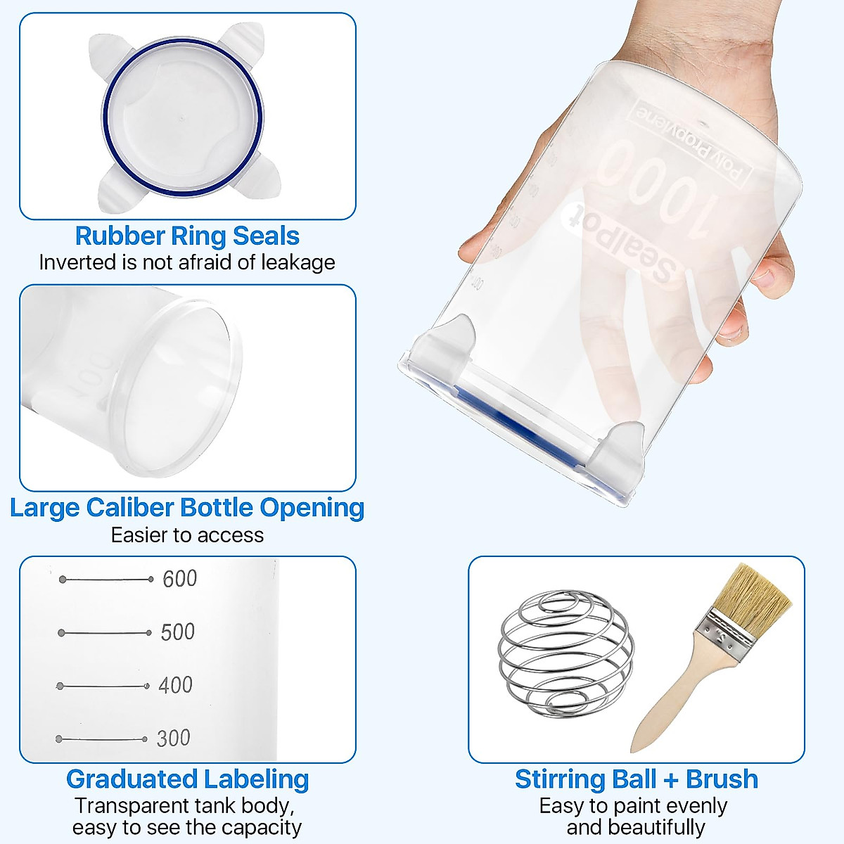 Akamino 4 Set Paint Storage,Touch up Paint Container with Stainless Steel Mixing Ball and Paint Brush, 1000ml Airtight Paint Cups Paint Container for Repainting Leftover Paint