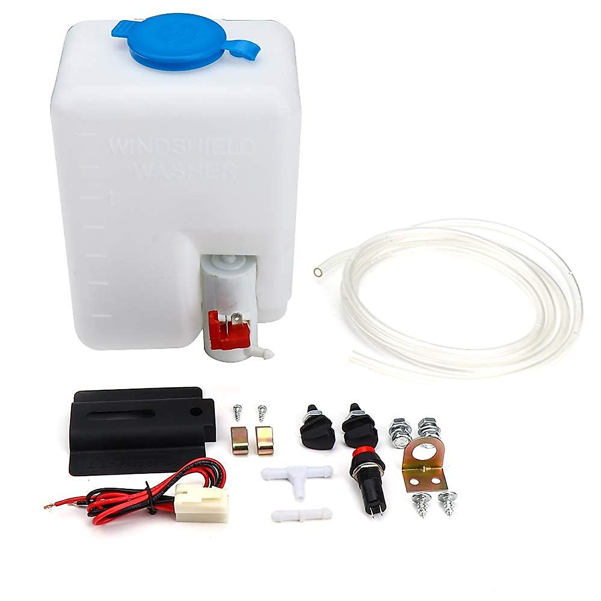 KEMIMOTO Universal Car Windshield Washer Pump, Washer Fluid Reservoir Bottle Kit with Pump Jet Button Switch 12V Windshield Tank