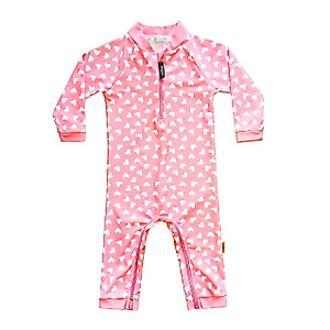 weVSwe Baby Toddler Sun Protection Rash Guard One Piece Pink Heart Girls Swimsuit Crotch Zipper for Easy Diaper Changes Newborn