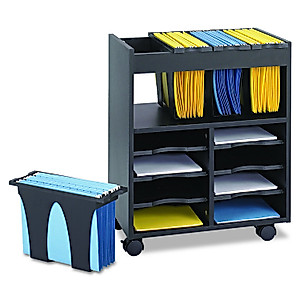 Safco Go Cart Mobile Cart, Rolling File Organizer, Includes 4 Removable Plastic Tubs for Letter-Size Hanging Files & 6 Pullout Shelves